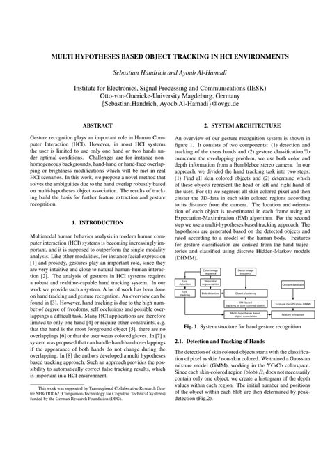 Pdf Multi Hypotheses Based Object Tracking In Hci Environments