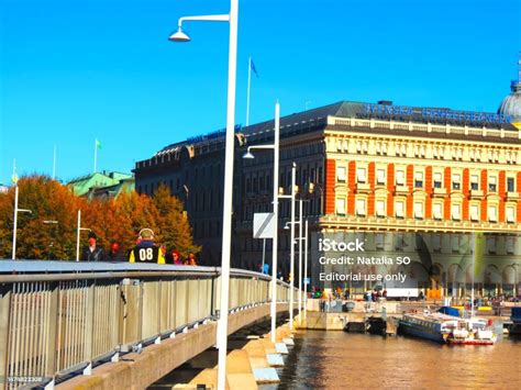 The Stockholm Cityscape People Walking At The Bridge In Capital City