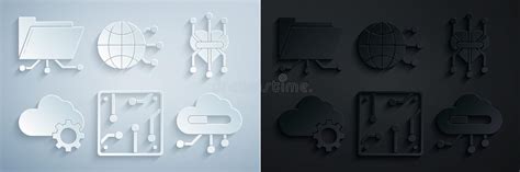 Set Processor Cloud Technology Data Transfer And Storage Internet Of
