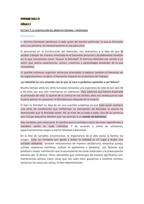 Aprender resumen modulo 3 APRENDER SIGLO 21 MÓDULO 3 Lectura 1 la