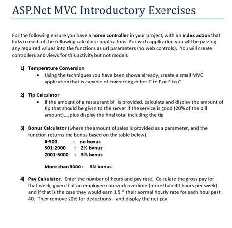 Solved Aspnet Mvc Introductorv Exercises For The Following