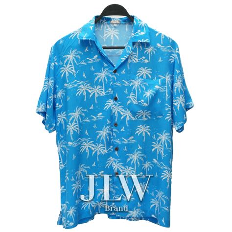 เสื้อฮาวาย ลายทะเลเรือใบน้อย ฟ้า ผ้านิ่ม M L Xl Oversize คอฮาวาย Jlw