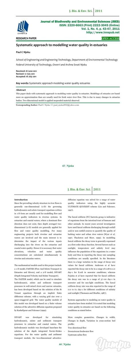 Systematic Approach To Modelling Water Quality In Estuaries Water
