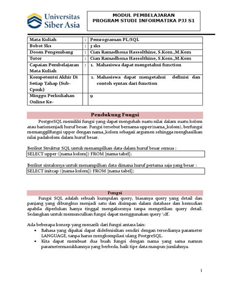 09 Modul Pemrograman Pl Sql Function Pdf