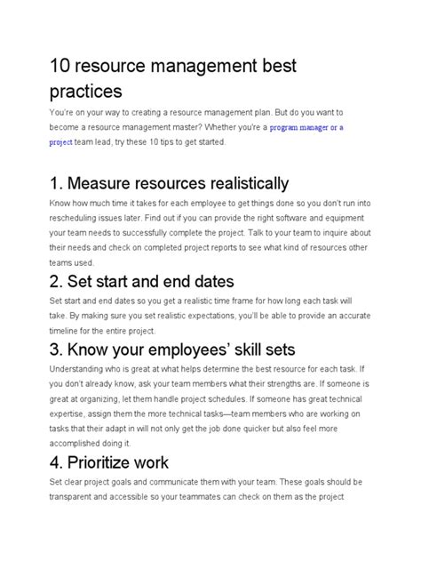 10 Resource Management Best Practices Pdf Project Management