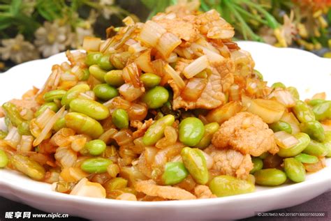 抱腌菜毛豆炒肉片摄影图 传统美食 餐饮美食 摄影图库 昵图网