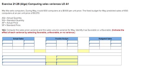 Solved Exercise 21 26 Algo Computing Sales Variances Lo A1
