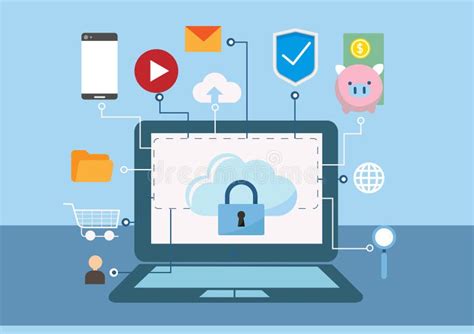 Computer Padlock Cloud Lupe Cyber Security System Technology Icon Colorful And Flat Design