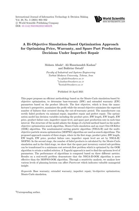 Pdf A Bi Objective Simulation Based Optimization Approach For