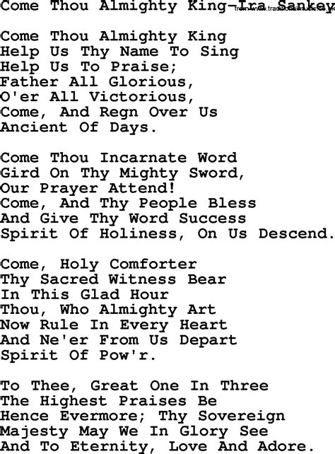 Come Thou Almighty King Ira Sankey Txt By Ira Sankey Christian Hymn