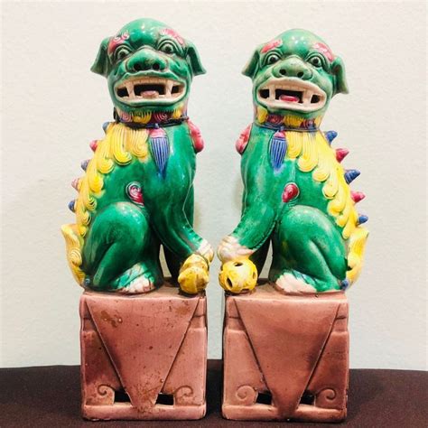 Antique Foo Dog Statue Porcelain Chinese Fu Lion Pair Guardian Etsy