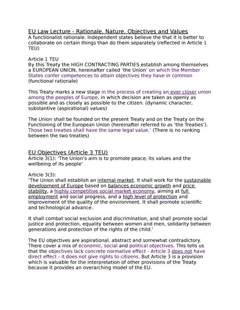 Eu Law Lecture Rationale Nature Objectives And Values Independent States Believe The That