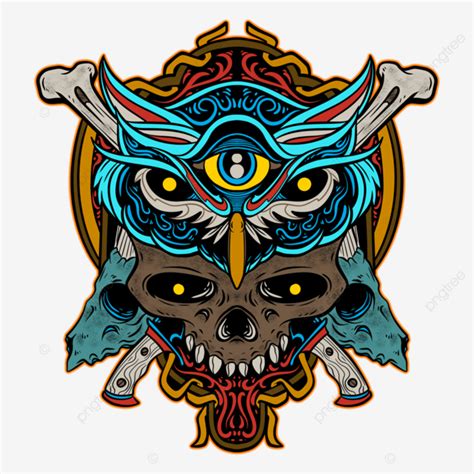 Owl Skull Png Image Skull And Owl Cartoon Art Illustration Cartoon