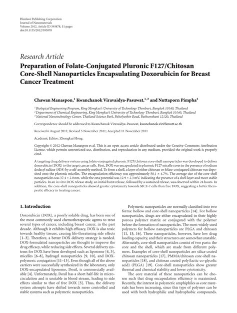 Pdf Preparation Of Folate Conjugated Pluronic F127 Chitosan Core Shell Nanoparticles