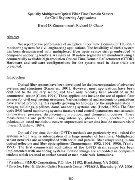 Spatially Multiplexed Optical Fiber Time Domain Sensors For Civil Engineering Applications