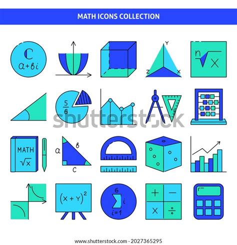 Mathematics Icon Set Colored Line Style Stock Vector Royalty Free