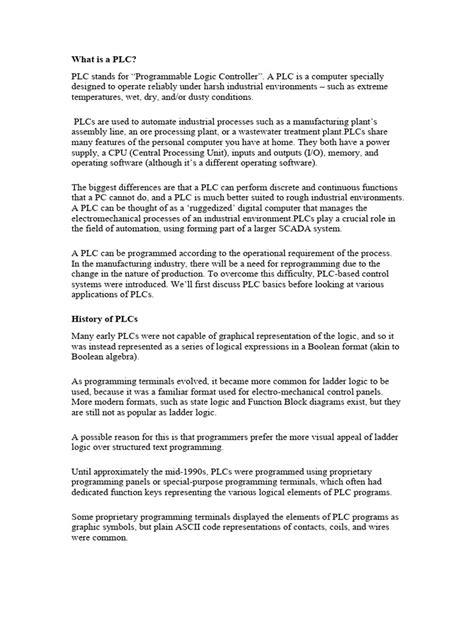 What Is A Plc Pdf Programmable Logic Controller Inputoutput