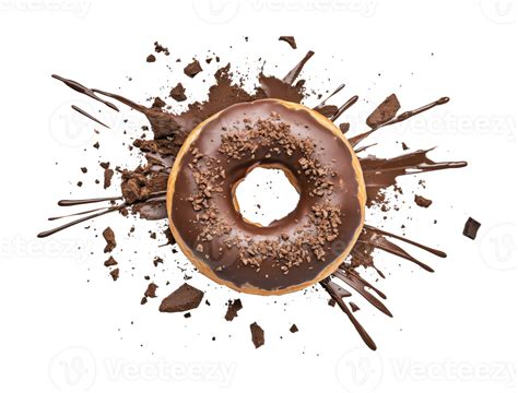 Chocolate Donut Explosion With Chocolate Sauce And Crumbs 65334743 Png