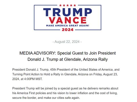 Breaking Trump Announces Special Guest At Tomorrows Rally In Arizona