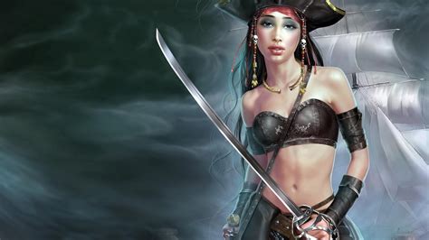 해적 소녀 선박 판타지 아트 배경 화면 1920x1080 배경 화면 다운로드