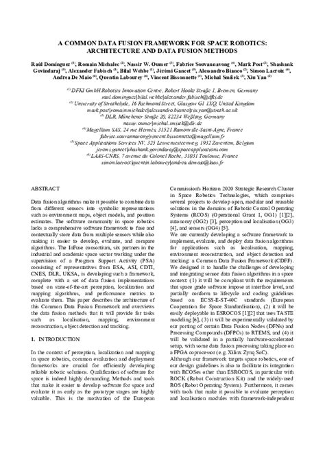 pdf a common data fusion framework for space robotics architecture