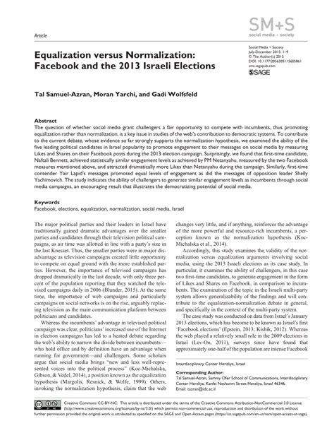 Pdf Equalization Versus Normalization Facebook And The 2013 Israeli Elections