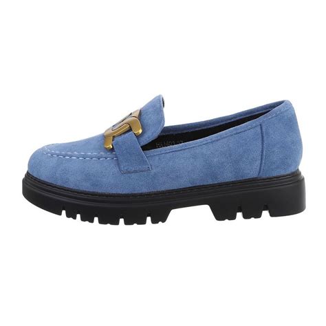 Ital Design Damen Mokassins Freizeit Slipper Blockabsatz Mokassins In Blau
