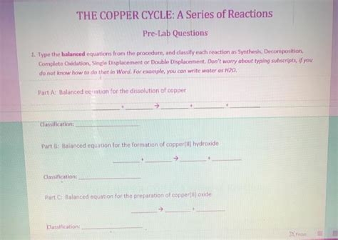 Solved The Copper Cycle A Series Of Reactions Pre Lab
