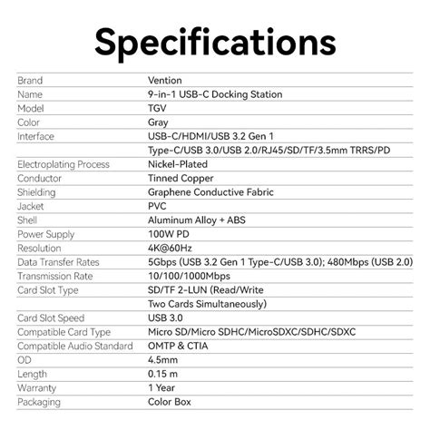 Vention 9 In 1 Usb C Docking Station