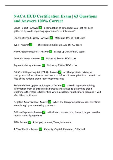 NACA HUD Certification Exam 63 Questions And Answers 100 Correct