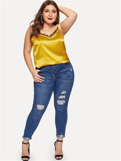 Plus Contrast Lace Cami Top Shein Lace Cami Top Lace Cami Cami Tops