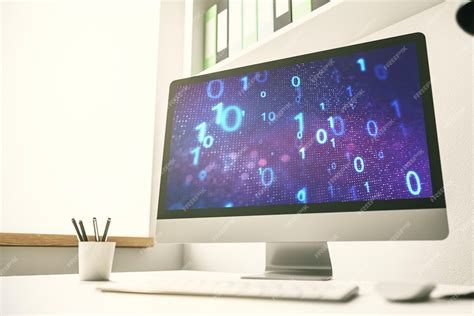 Premium Photo Creative Abstract Binary Code Sketch On Modern Laptop Monitor Hacking And Matrix