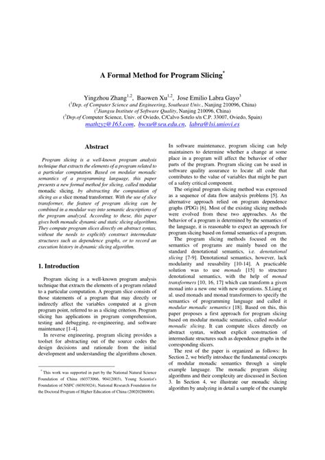 Pdf A Formal Method For Program Slicing