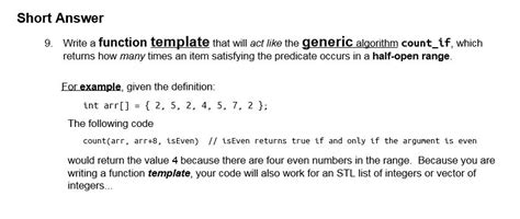 Solved Short Answer Write A Function Template That Will Act Chegg Com