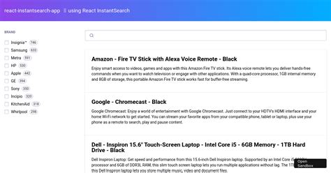 react instant search codesandbox