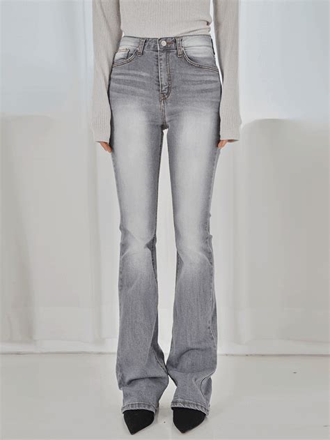 하이리밋 체르니 부츠컷 그레이 워싱 롱 데님 팬츠 위시버킷