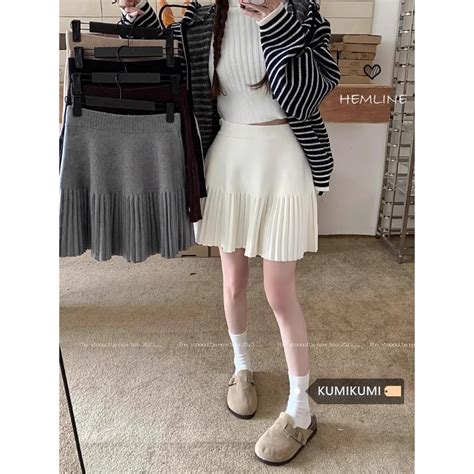 kumikumi HUANG YOYO Áo Croptop Chân Váy Dệt Kim Chữ a Lưng Cao Màu Trắng Đen Thời Trang Mùa