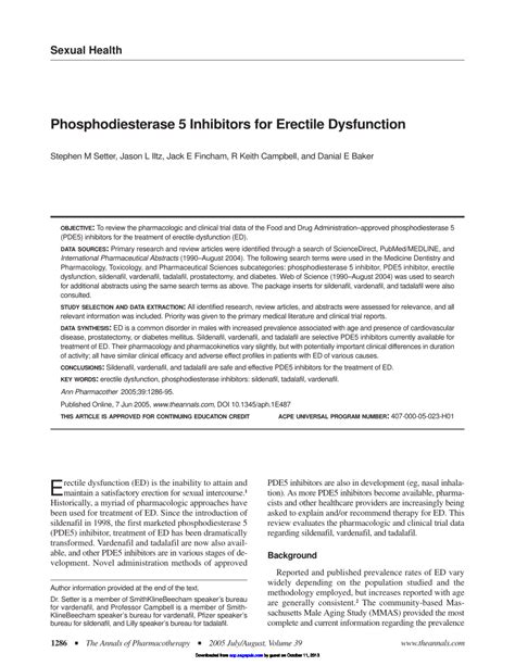 Pdf Phosphodiesterase 5 Inhibitors For Erectile Dysfunction