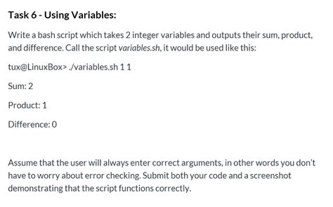 Solved Task 6 Using Variables Write A Bash Script Which Chegg Com