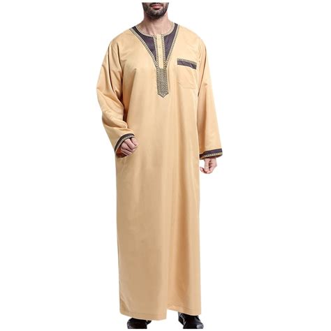 Mens Luxury Kaftan Robe Long Muslim Thobe Middle East Saudi Arabic