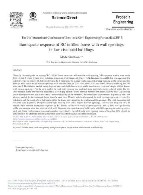 Pdf Earthquake Response Of Rc Infilled Frame With Wall Openings In Low Rise Buildings