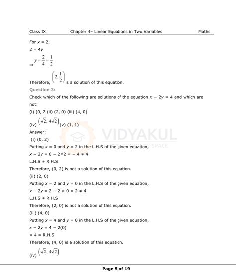 Class 9th Math Liner Equations Is Two Variables Ncert Solution Cbse 2023