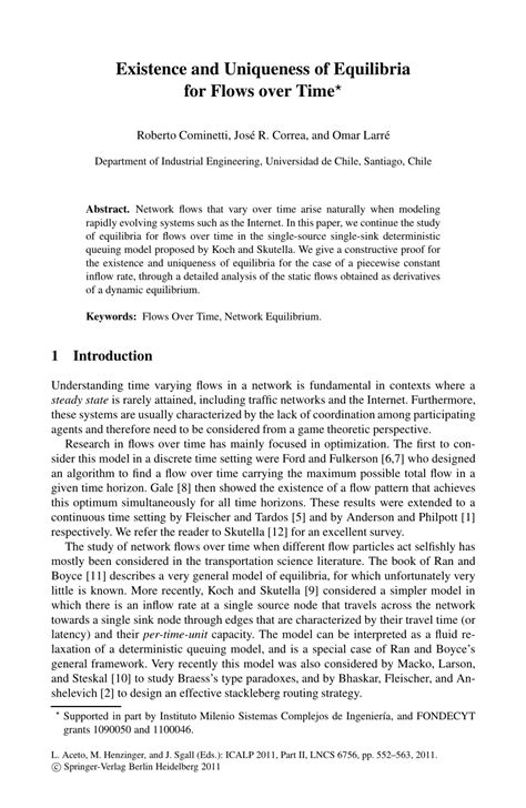 Pdf Existence And Uniqueness Of Equilibria For Flows Over Time