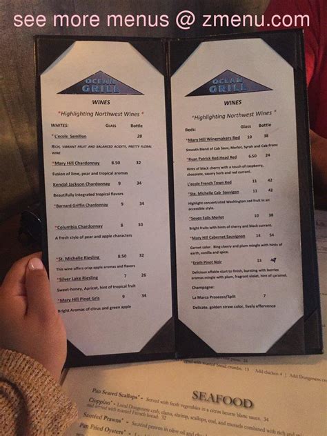 Menu At Ocean Grill Steakhouse Ocean Shores