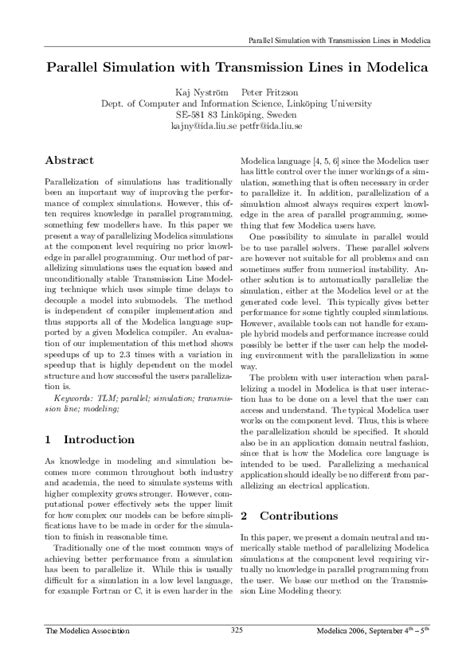 Pdf Parallel Simulation With Transmission Lines In Modelica