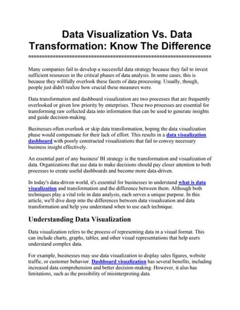 Data Visualization Vs Data Transformation Know The Difference Pdf