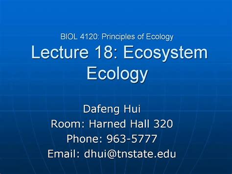 Ppt Biol 4120 Principles Of Ecology Lecture 18 Ecosystem Ecology