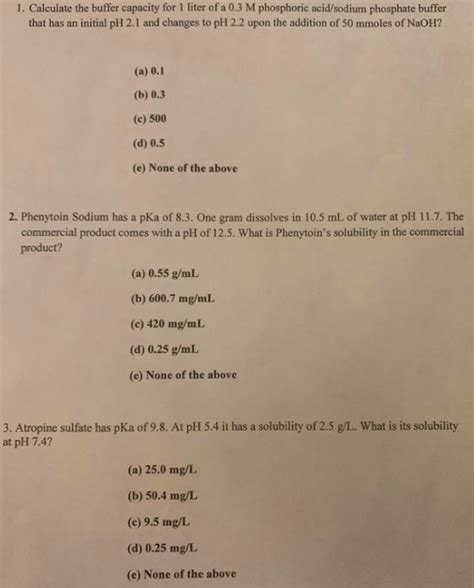 Solved Calculate The Buffer Capacity For Liter Of A Chegg Com