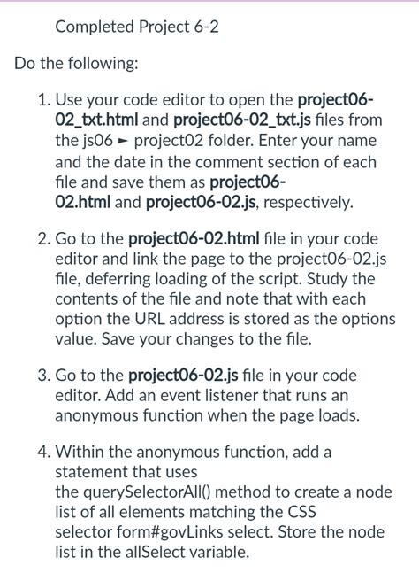 Free Completed Project 6 2 Do The Following 1 Use Your Code Editor