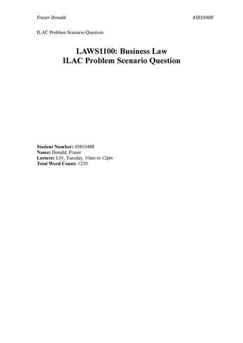Ilac Problem Scenario Question Fraser Donald Ilac Problem Scenario Question Laws1100 Business